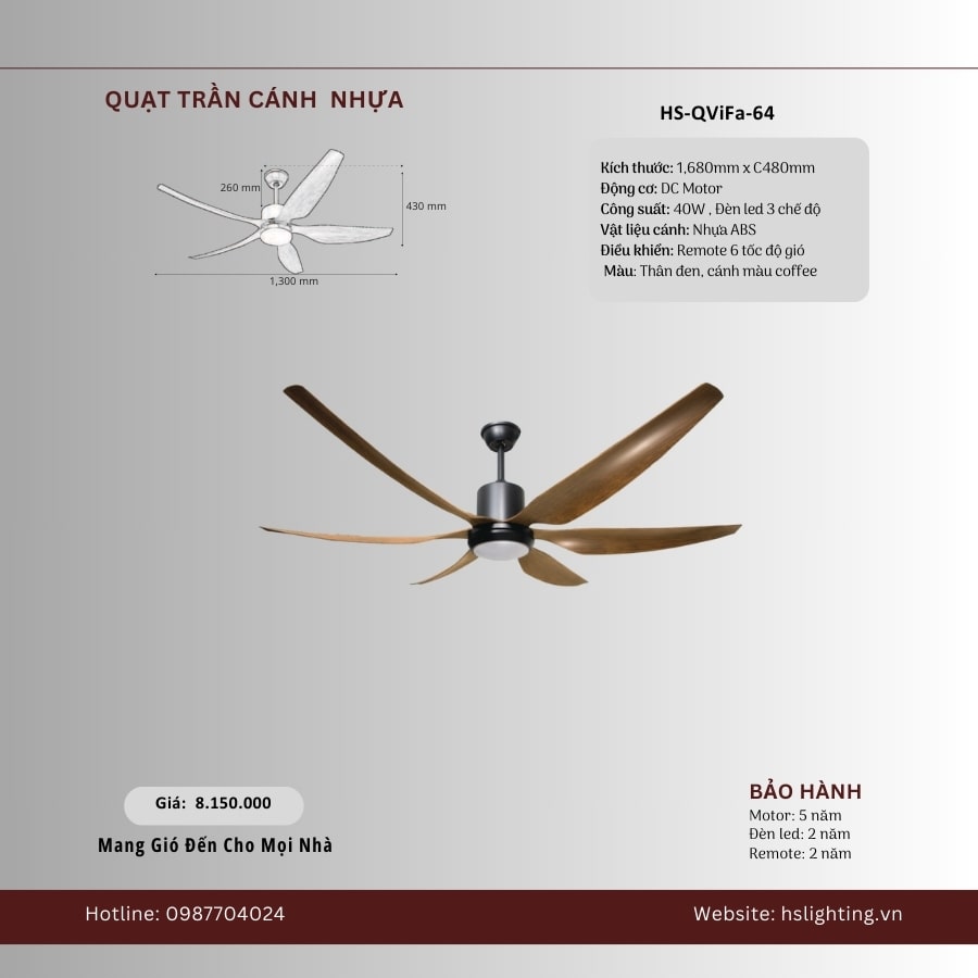Quạt trần 6 cánh nhựa HS-QViFa-64 - Hslighting.vn - Đẳng cấp chiếu sáng